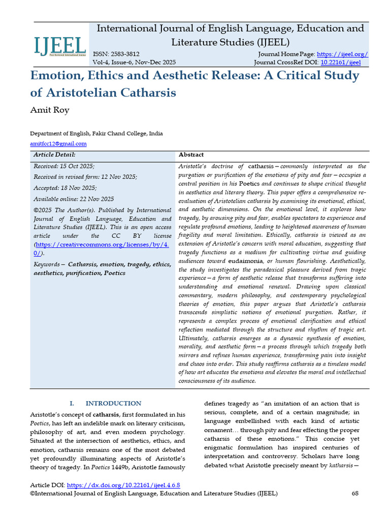 Emotion, Ethics and Aesthetic Release: A Critical Study of Aristotelian ...