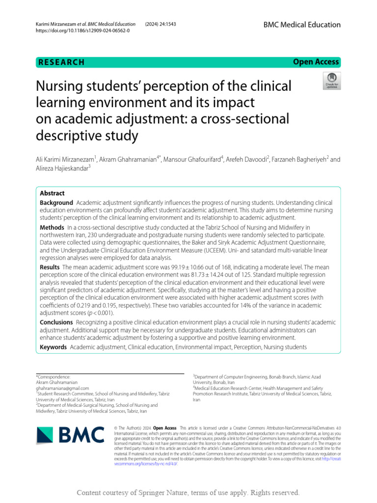 Nursing Students Perception of The Clinical Learn | PDF