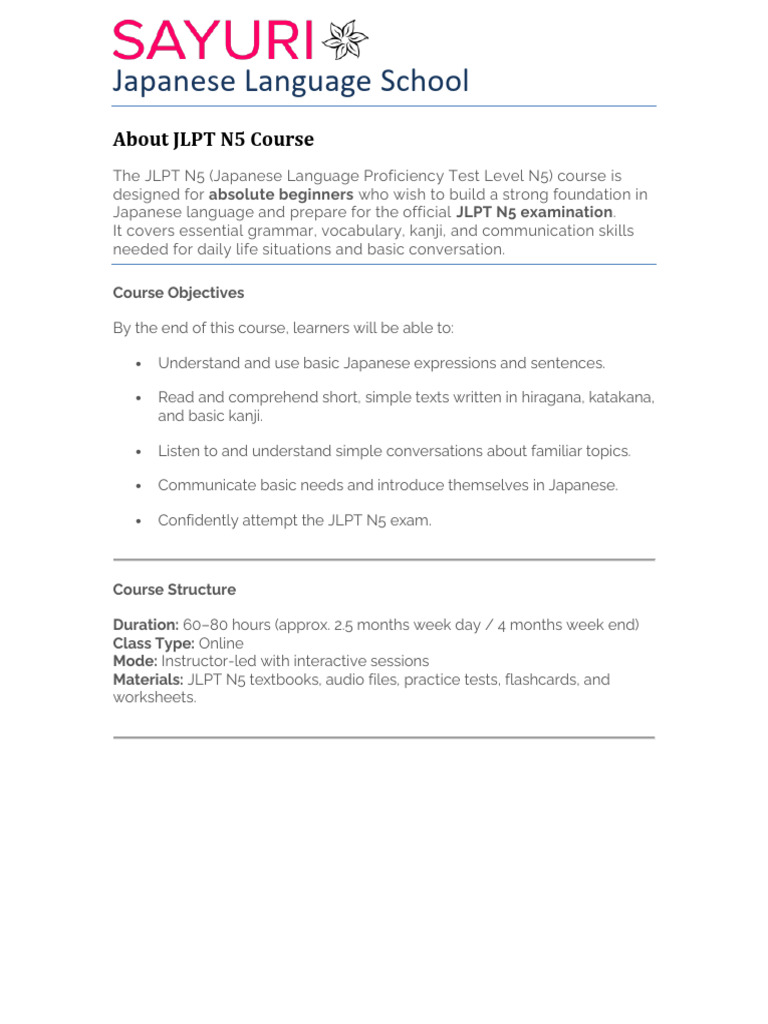JLPT N5 Japanese Course for Beginners | PDF | Japanese Language | Learning