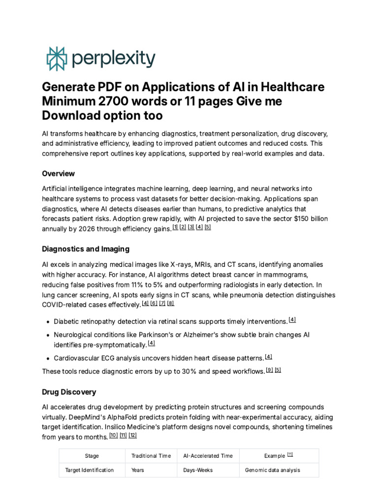 Generate PDF On Applications of AI in Healthcare M | PDF | Artificial ...