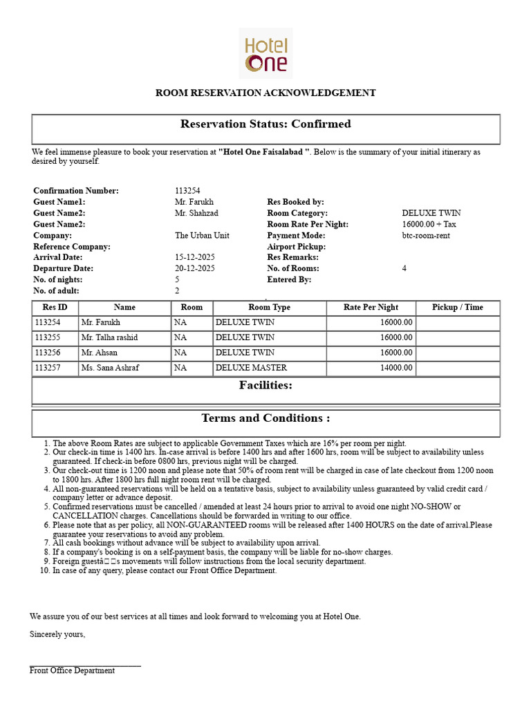 Reservation Confirmation113254 | PDF
