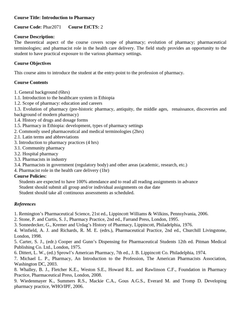 Introduction to Pharmacy Course Overview | PDF | Pharmacy | Pharmacist