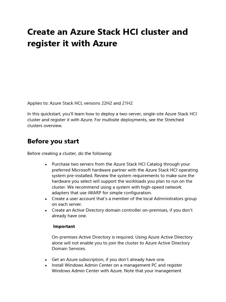 Create An Azure Stack HCI Cluster and Register It With Azure | PDF ...