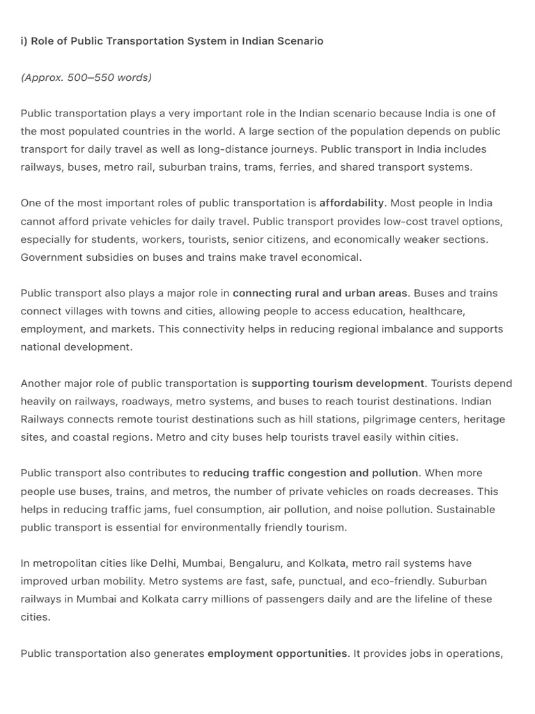 I) Role of Public Transportation System in Indian Scenario | PDF ...