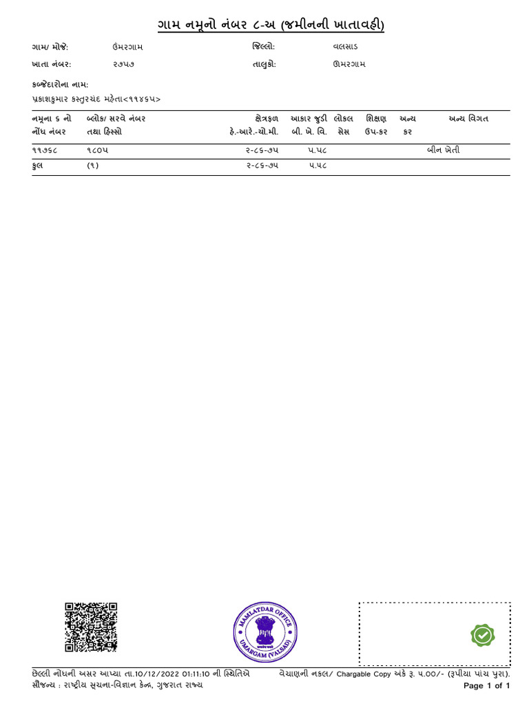 Gujarat Revenue Department Document | PDF