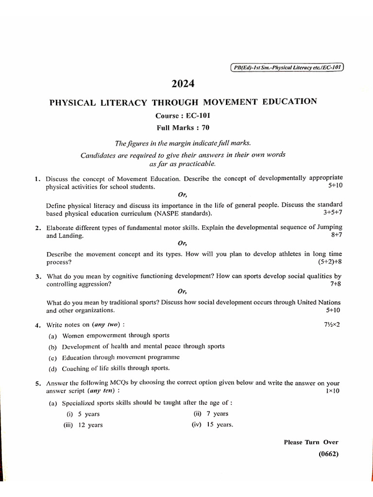 16 Ec-101, Physical Literacy Through Movement Education, 2024 | PDF
