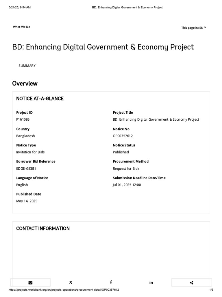 BD - Enhancing Digital Government & Economy Project | PDF | World Bank ...