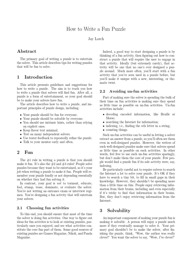 How To Write A Fun Puzzle | PDF | Games Of Mental Skill | Puzzles
