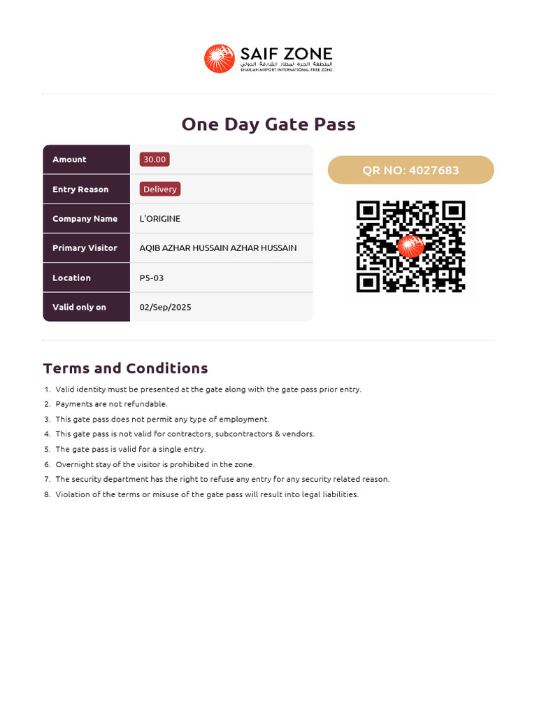 One Day Gate Pass: Terms and Conditions | PDF