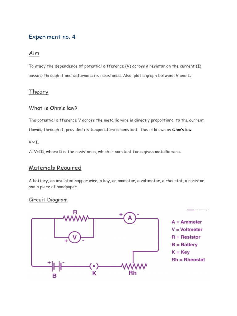 Ohm's Law Experiment: V vs I Analysis | PDF