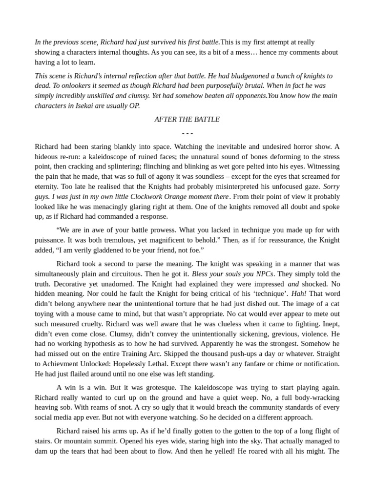 After The Battle. Fiction. Segment From NPC Genericalia | PDF