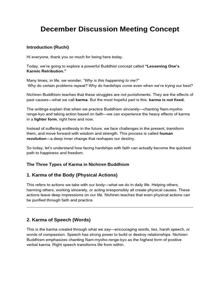 December Discussion Meeting Concept - Edited | PDF | Karma | Nichiren