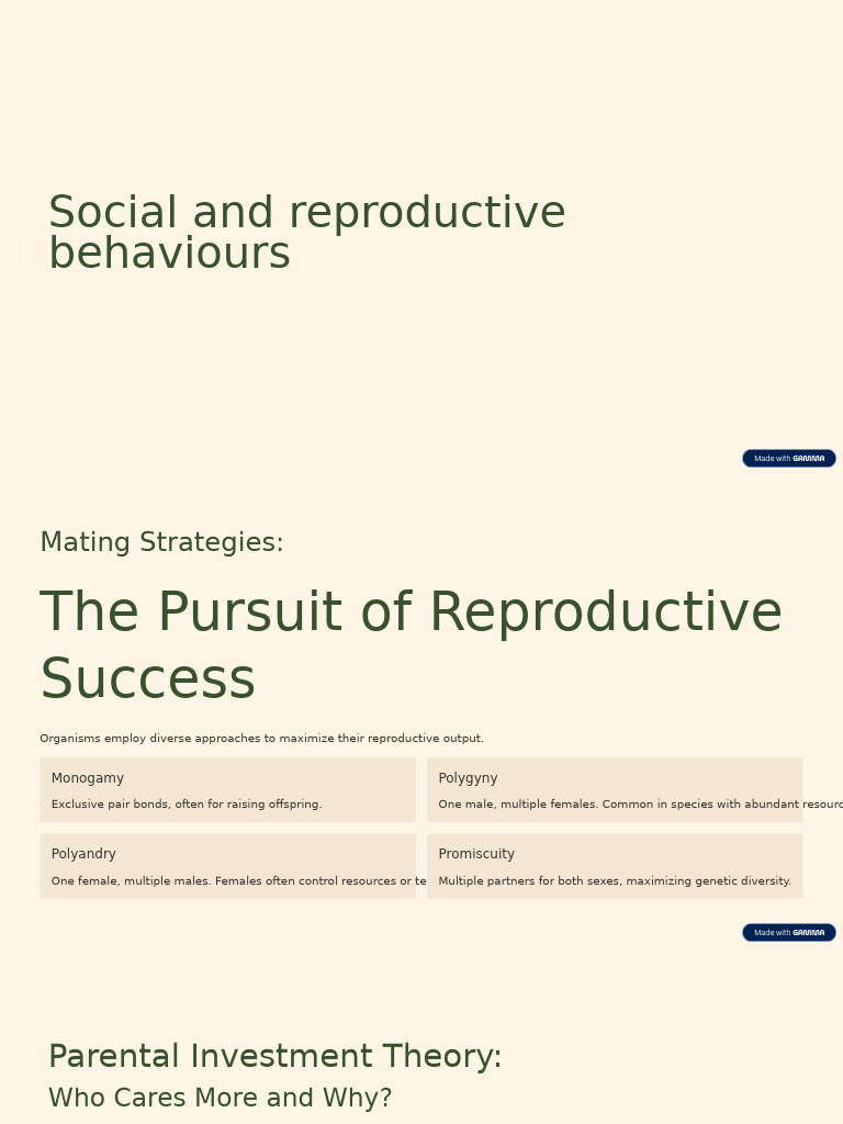 Mating Strategies and Parental Investment | PDF | Sex | Behavioural ...