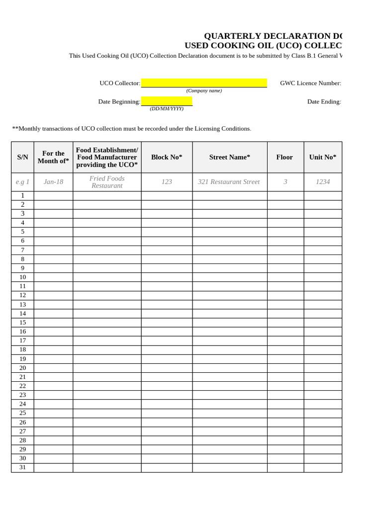 UCO Collection and Disposal Declaration | PDF | Waste | Renewable Fuels