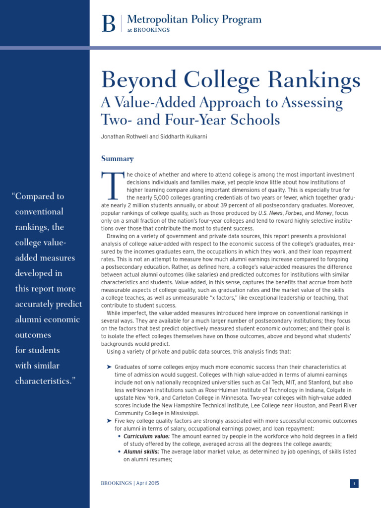 College Value-Added Assessment Report | PDF | Cost Of Living | Student Loan