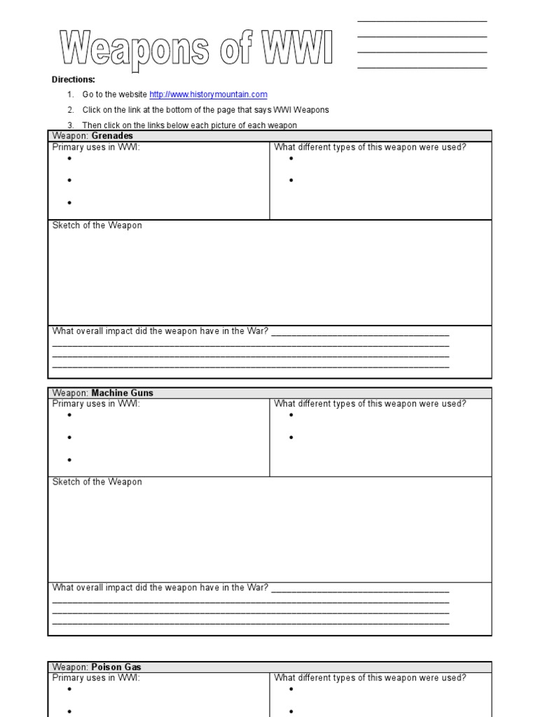 WWI Weapons Webquest | Download Free PDF | Tanks | Tracked Military ...