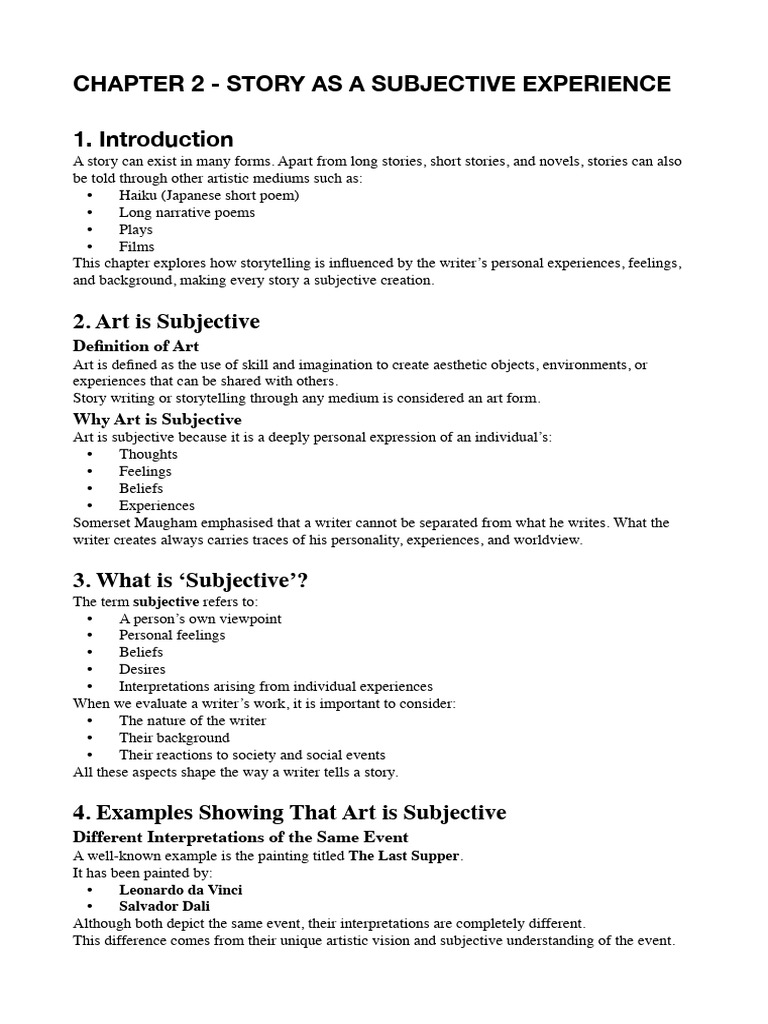 Subjective Storytelling in Art Forms | PDF | Experience | Narrative