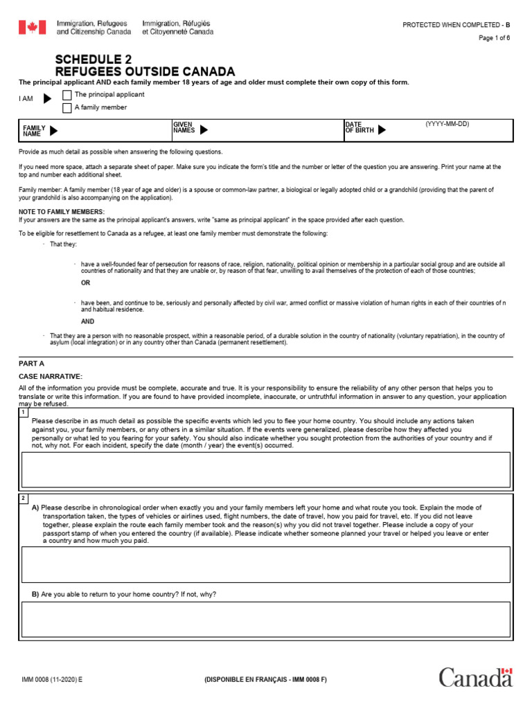 Canada Refugee Application Form IMM 0008 | PDF | Refugee | Human Migration