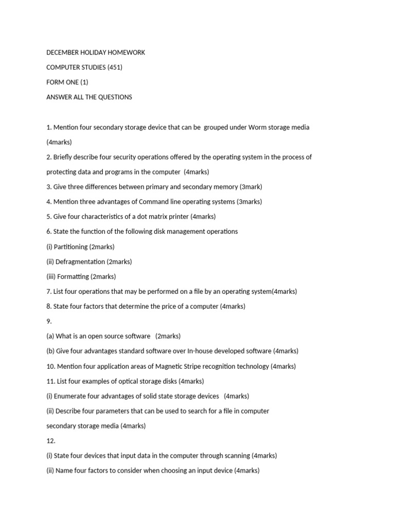 f.1 Computer Holiday Homework | PDF | Computer Data Storage | Solid ...