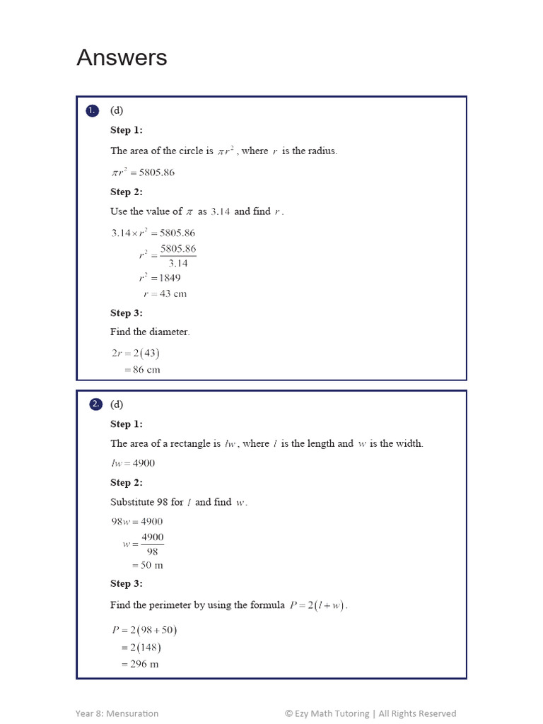Year 8 Measurement Formulas Guide | PDF | Area | Mathematics