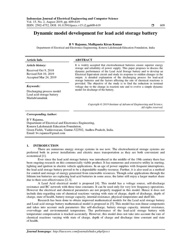 Dynamic Model Development For Lead Acid | PDF | Rechargeable Battery ...