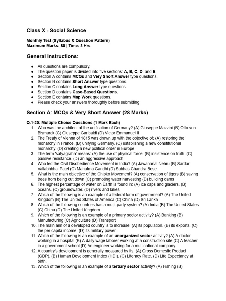 SST Class 10 Question Paper | PDF | Economies
