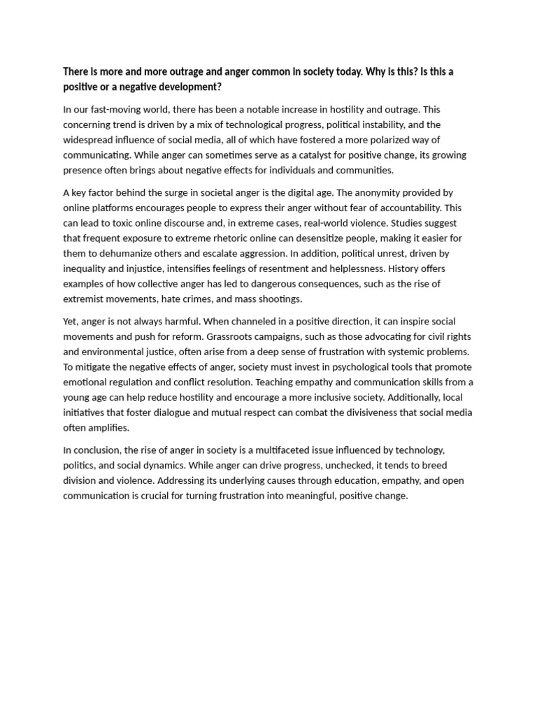 Rising Societal Anger: Causes and Effects | PDF