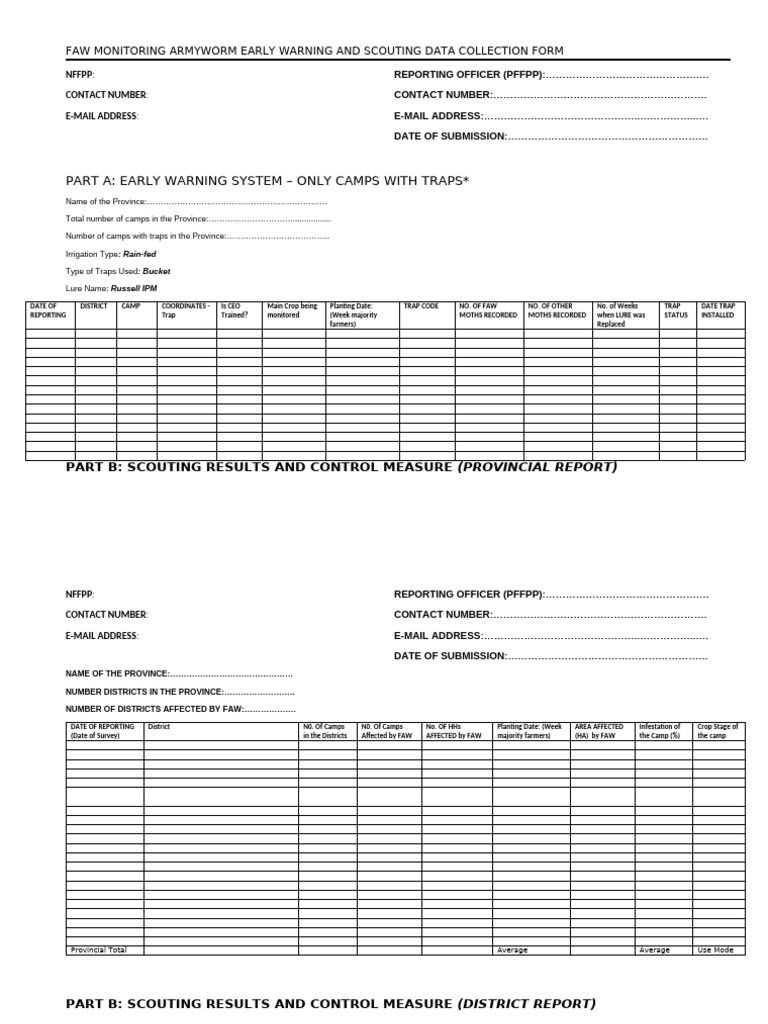 Data Collection and Reporting Format For Early Warning and Scouting Faw ...