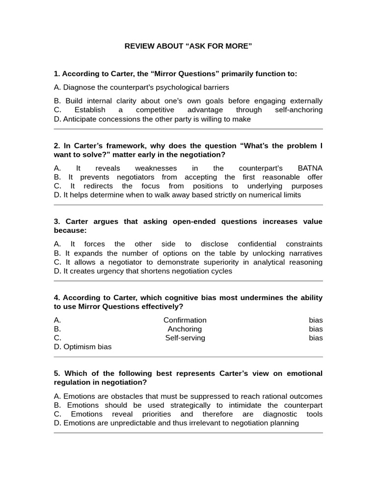 Insights from "Ask for More" by Carter | PDF | Negotiation ...