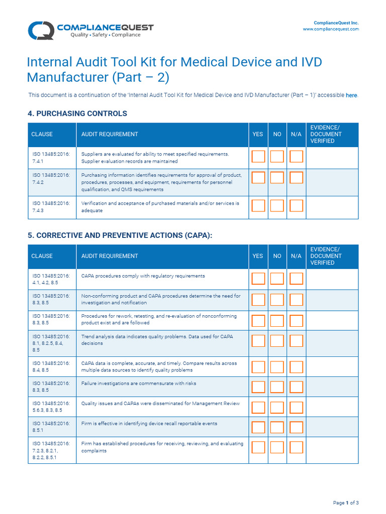 Internal Audit Toolkit for Medical Devices | PDF | Audit | Medical Device