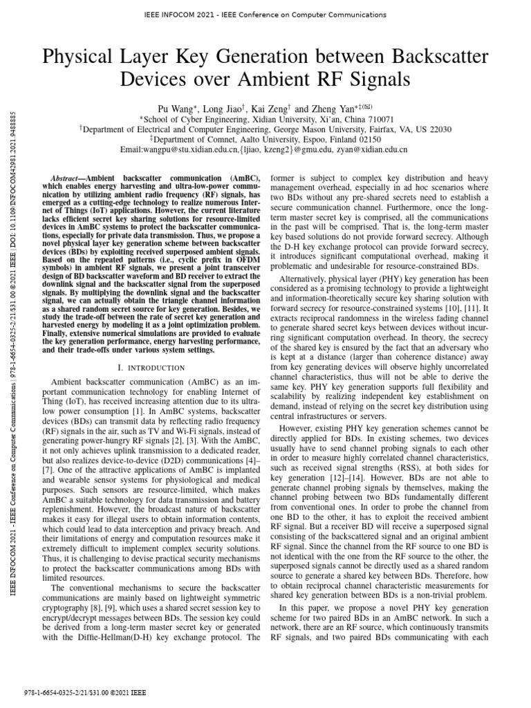21 Infocom Physical Layer Key Generation Between Backscatter Devices ...