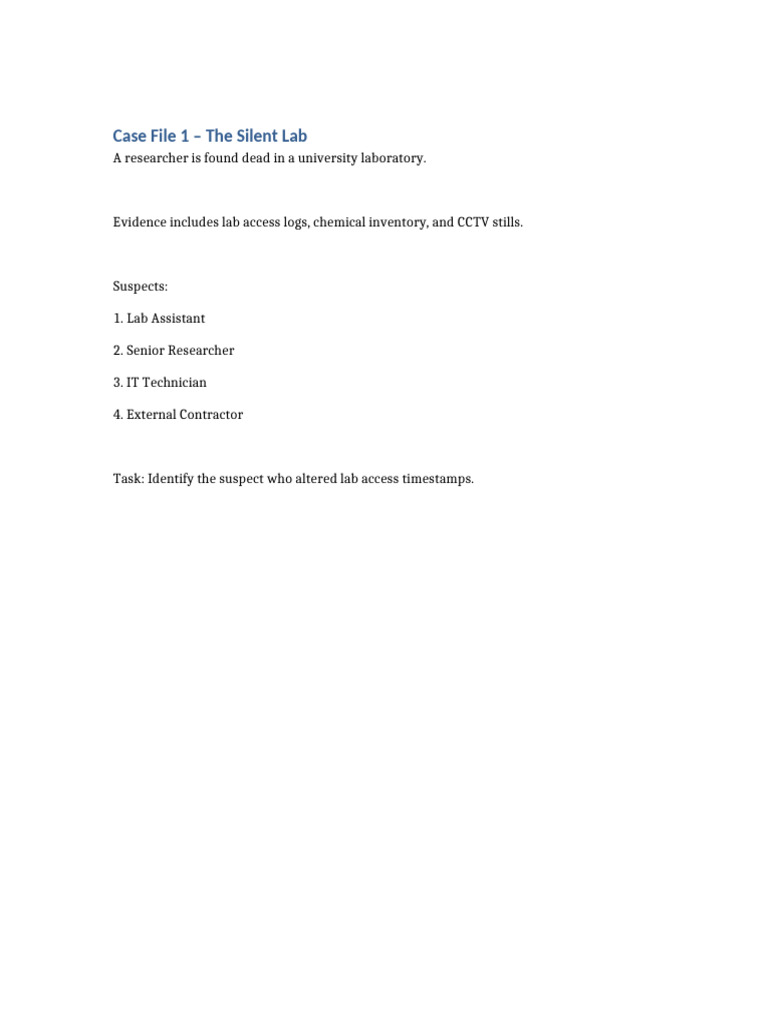 Case File 1 - The Silent Lab | PDF