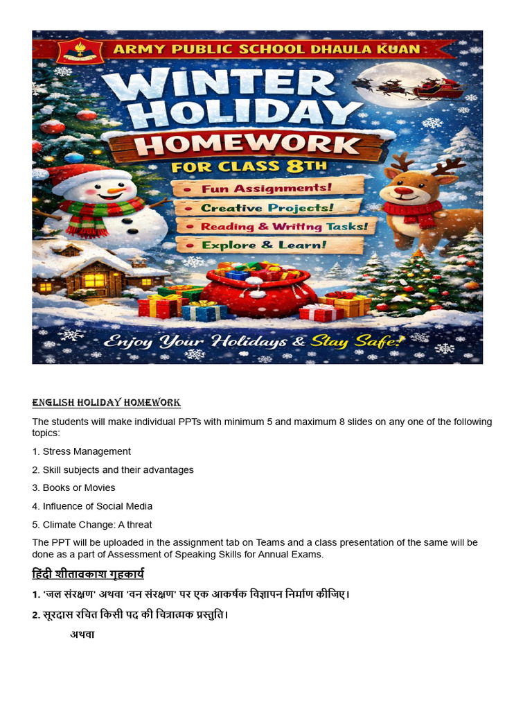 Holiday Homework Assignments Overview | PDF | Natural Disasters