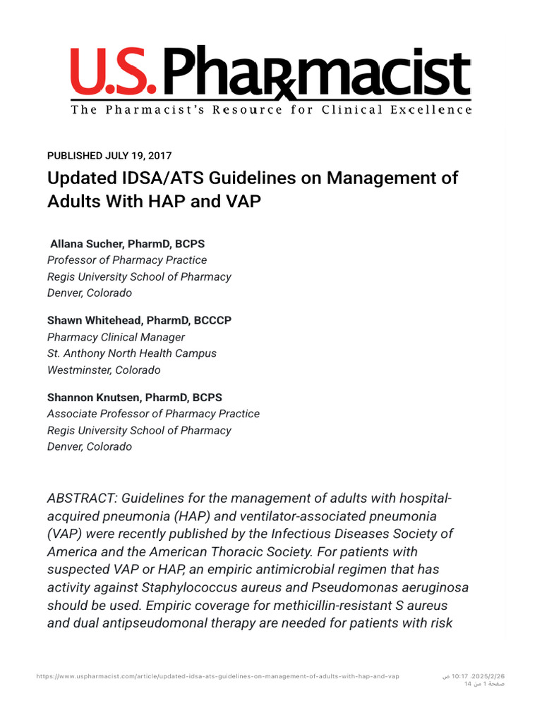 Updated Guidelines for HAP and VAP Management | PDF | Pneumonia ...