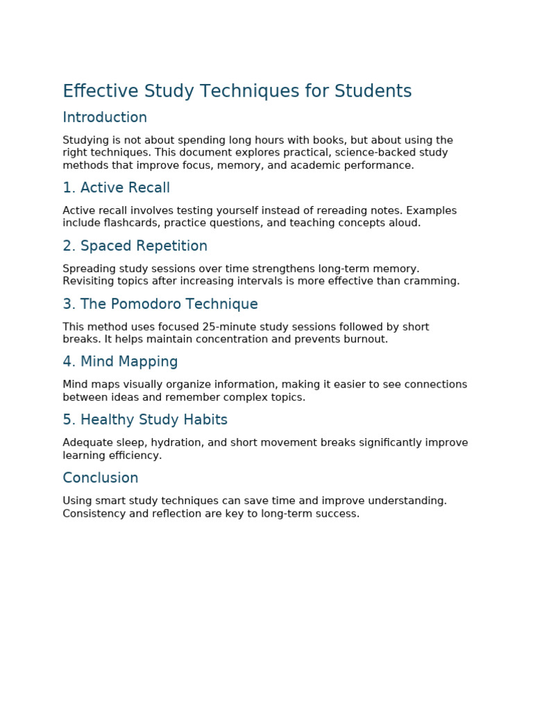 Top Study Techniques for Students | PDF
