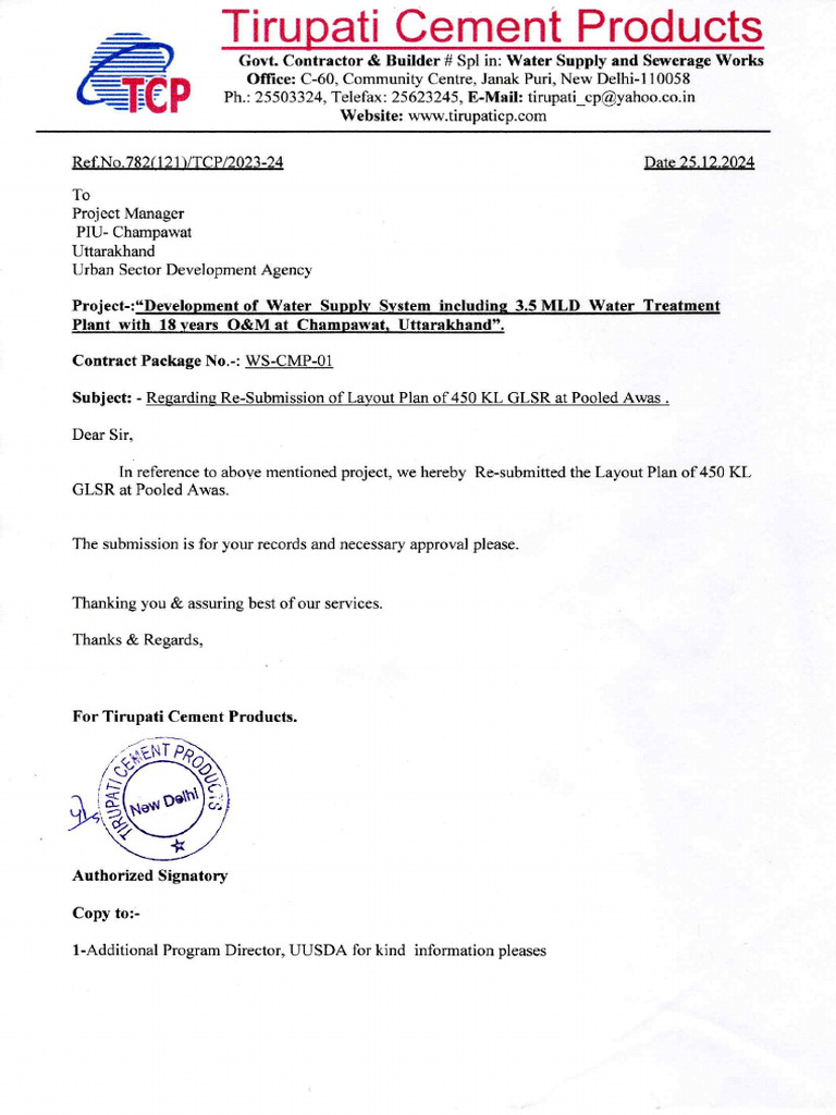 782 (121) Regarding Re-Submission of Layout Plan of 450KL GLSR at ...