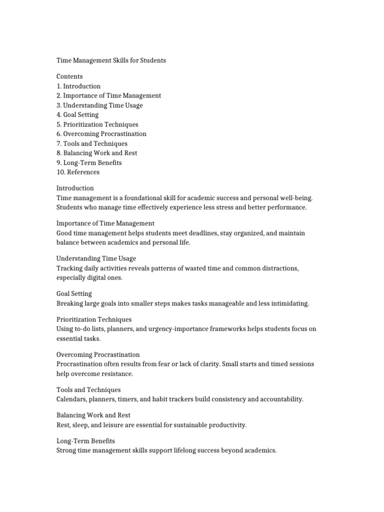Time Management Skills For Students 3000 | PDF