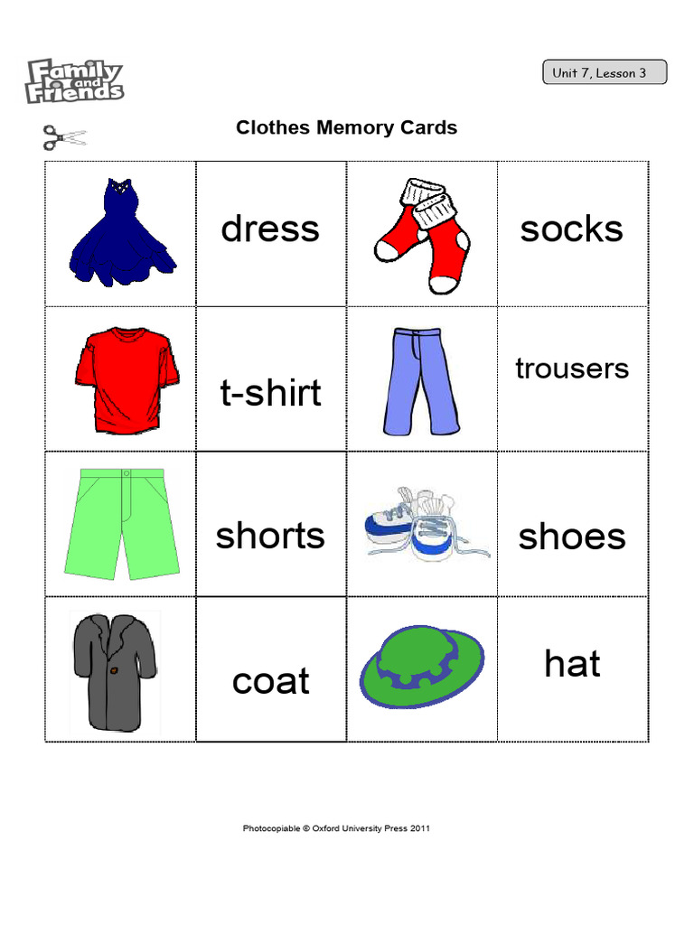 Grade.3 Unit.7 Clothes - Memory.cards | PDF