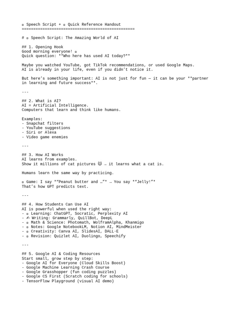 AI For Students Script Handout | PDF | Artificial Intelligence ...