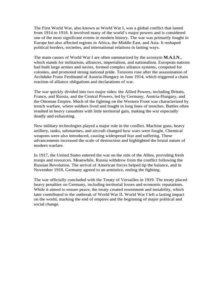 Overview of World War I Causes and Impact | PDF