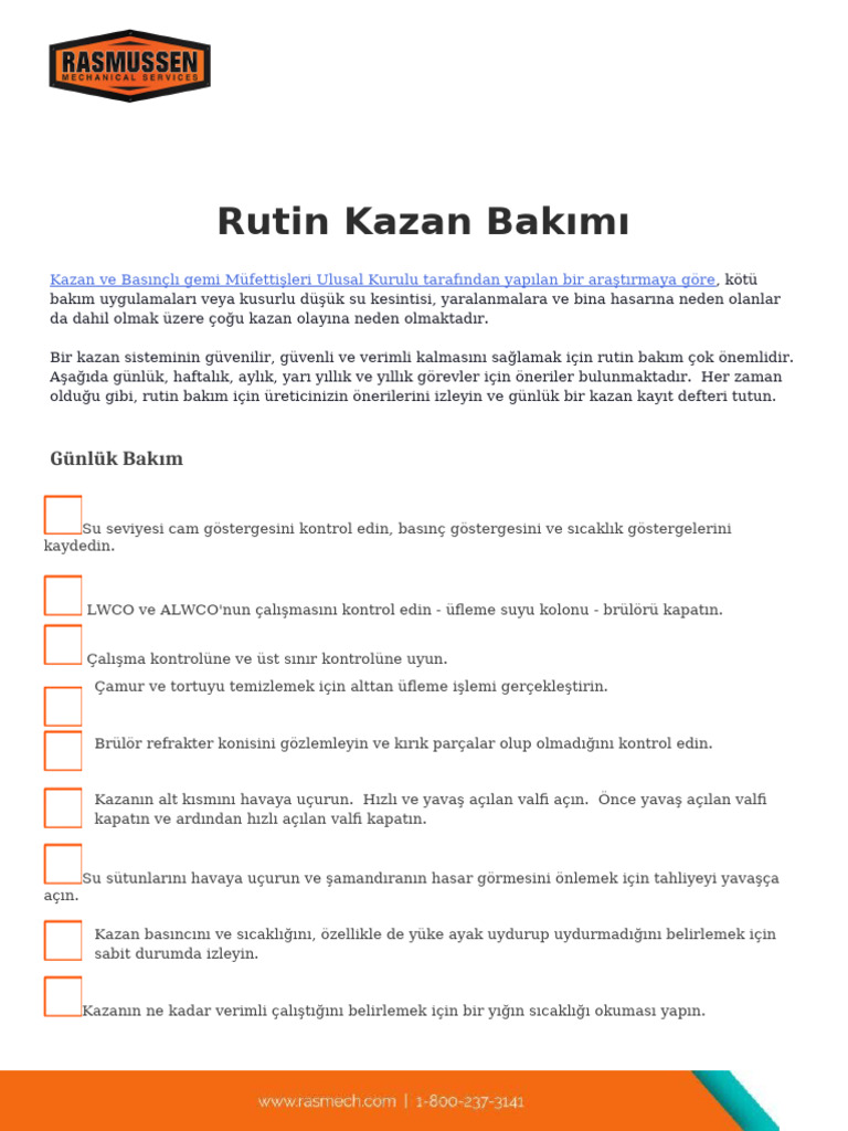 RMS Boiler Maintenance Checklist 1-Tr | PDF