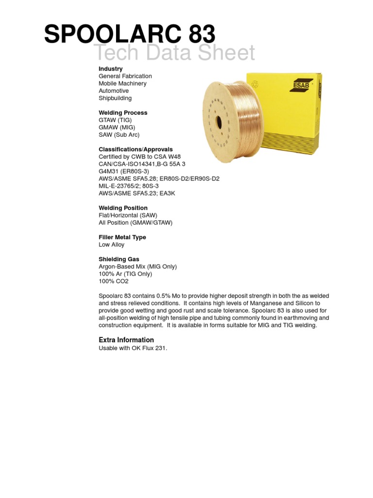 Spoolarc 83 (ER80S-D2 - ER90S-D2) | PDF | Welding | Construction