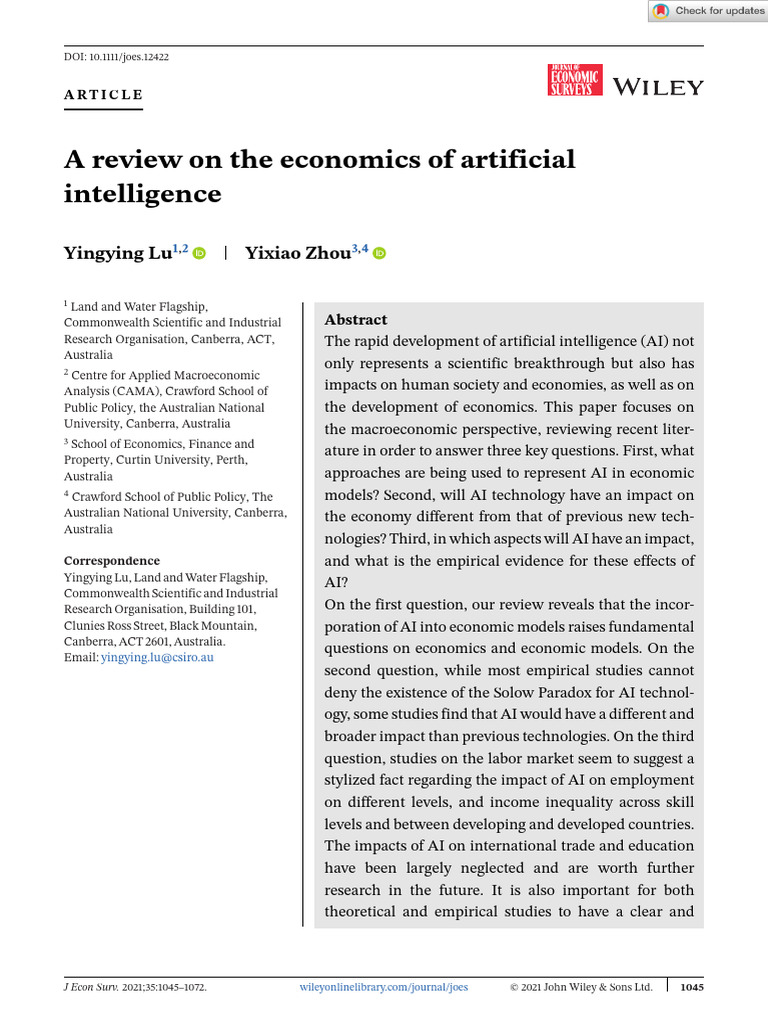 A Review On The Economics of AI | PDF | Artificial Intelligence ...