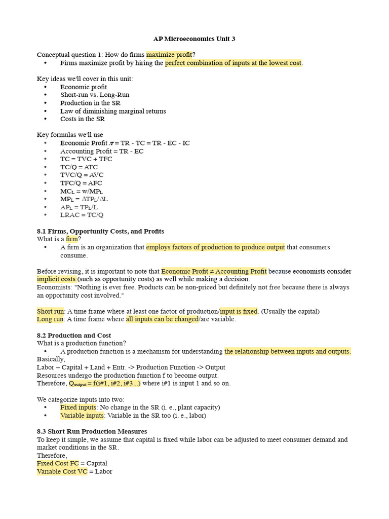 AP Microeconomics: Profit Maximization Strategies | PDF | Economics ...