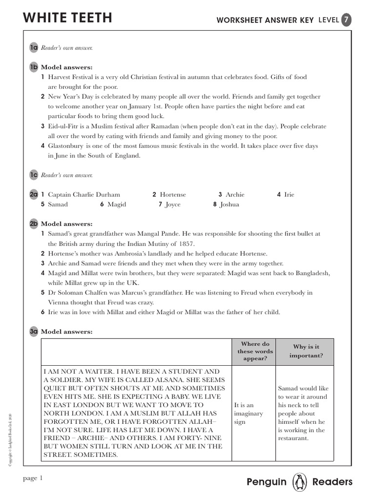 White Teeth Worksheet Answer Key | PDF