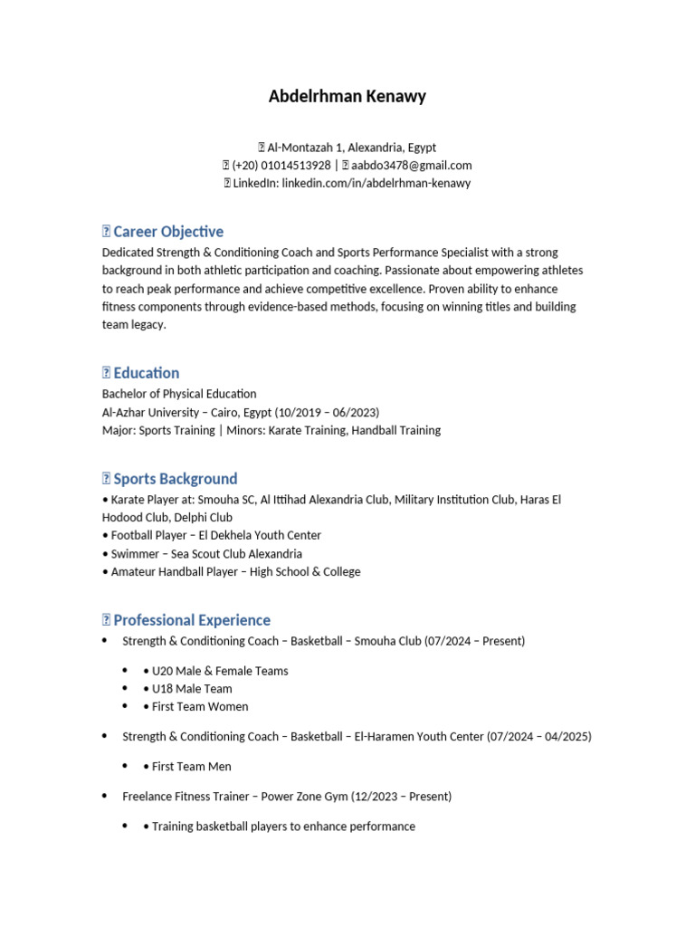 Abdelrhman Kenawy CV Professional | PDF | Sports