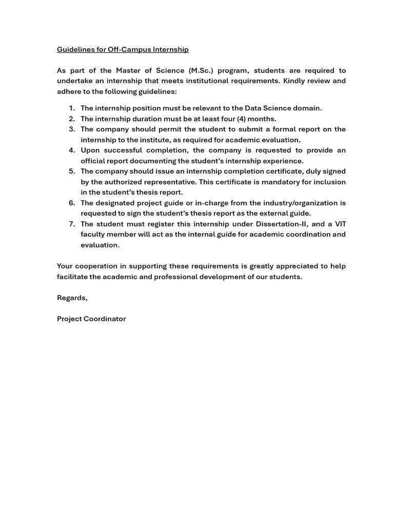 Guidelines Off Campus Internship | PDF