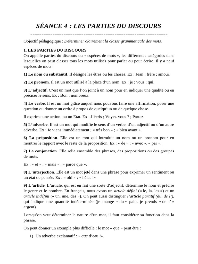 Comprendre les parties du discours | PDF | Nature (grammaire) | Clause