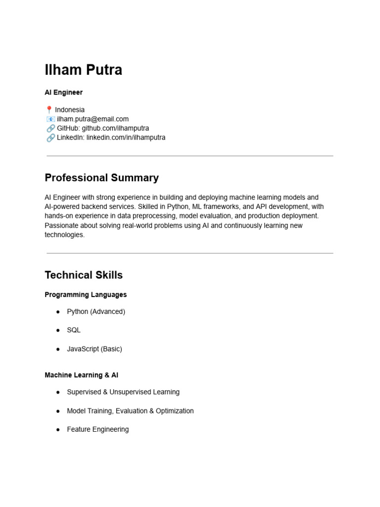 Ilham Putra: Professional Summary | PDF | Artificial Intelligence ...