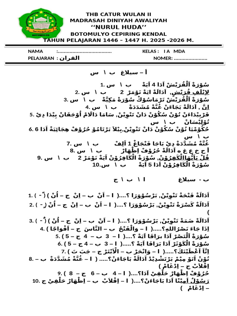 THB Cawu Ii Kelas 1a | PDF